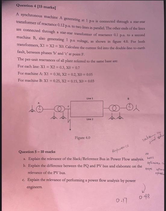Solved A synchronous machine A generating at 1 p.u is | Chegg.com