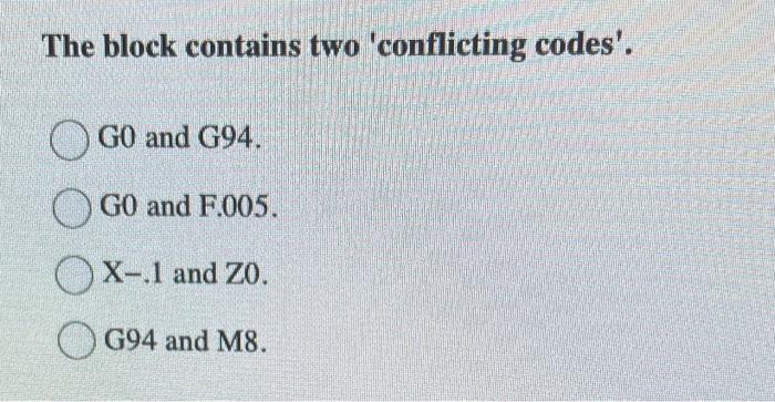 Solved The block contains two 'conflicting codes'. G0 and | Chegg.com
