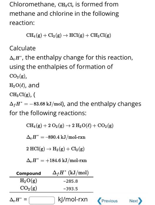 Solved Chloromethane, CH3Cl, is formed from methane and | Chegg.com