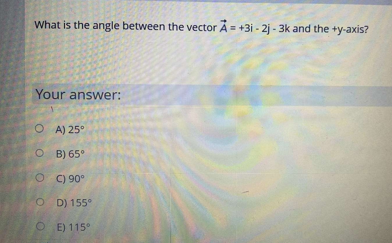 Solved What is the angle between the vector vec(A)=+3i-2j-3k | Chegg.com