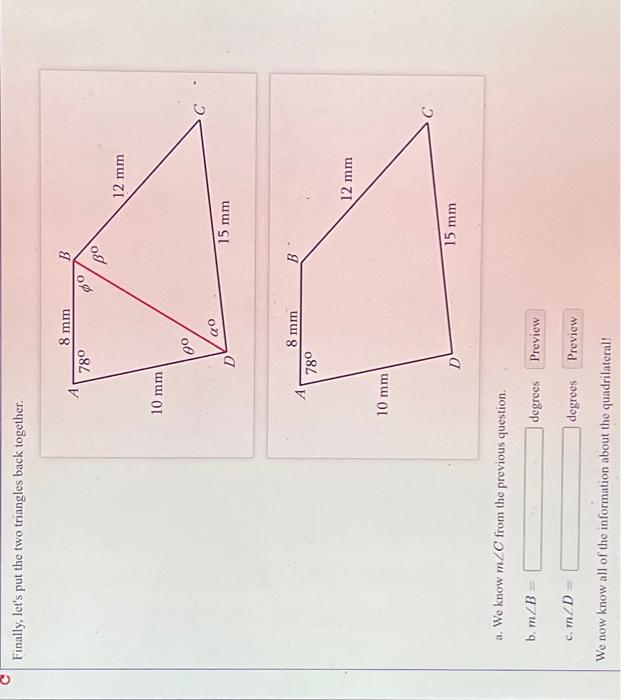 Finally, let's put the two triangles back together. | Chegg.com