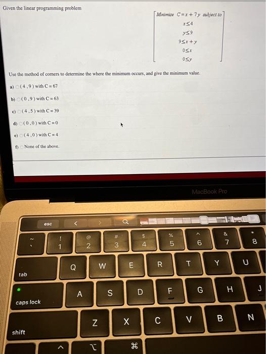 Solved Given the linear programming problem Minimize C=x+7y | Chegg.com
