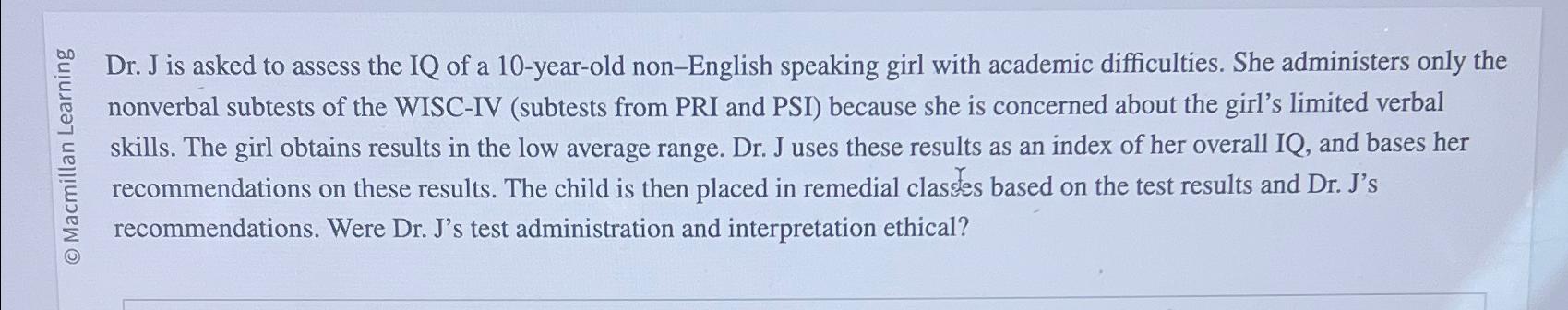 Solved nonverbal subtests of the WISC-IV (subtests from PRI | Chegg.com