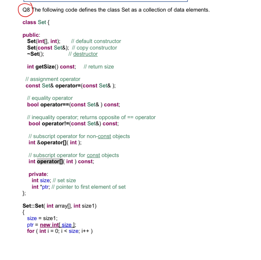 Solved Q8. ﻿the following code defines the class Set as a | Chegg.com