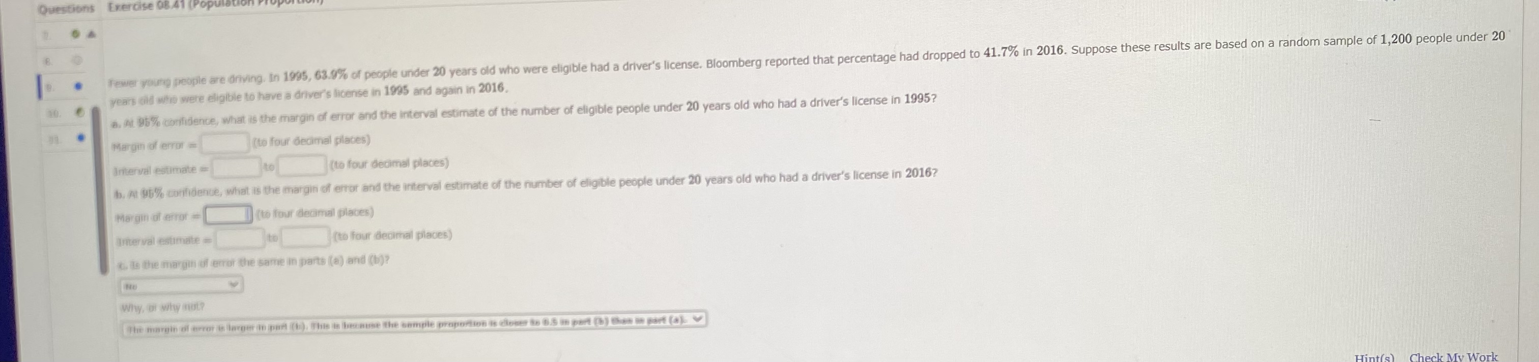 Solved Margin of error = ﻿Imerval estimate = to , (to ﻿four | Chegg.com