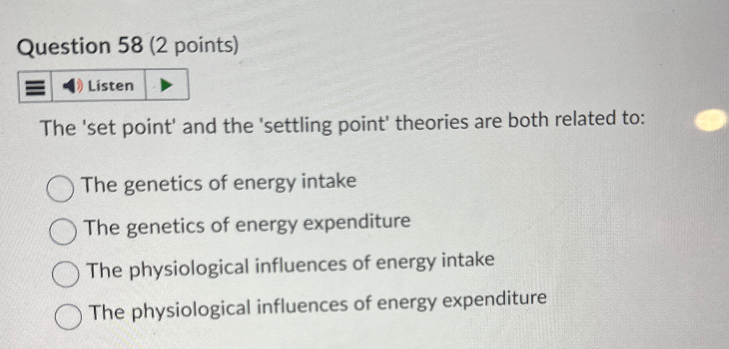 Solved Question 58 (2 points)ListenThe 'set point' and the | Chegg.com Solved Question 58 (2 points)ListenThe 'set point' and the | Chegg.com