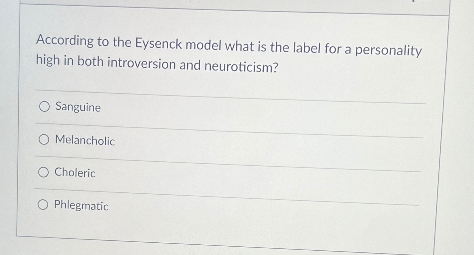 Solved According to the Eysenck model what is the label for | Chegg.com