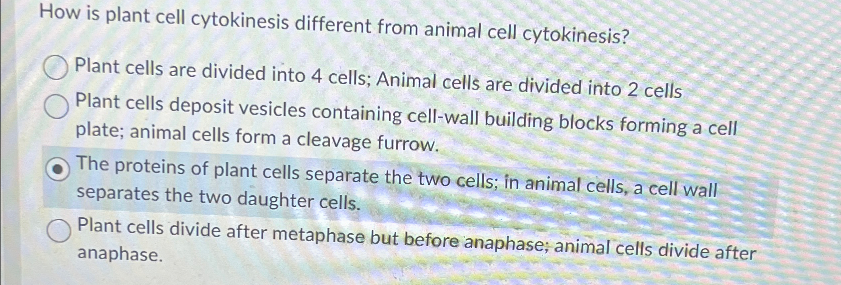 Solved How is plant cell cytokinesis different from animal | Chegg.com