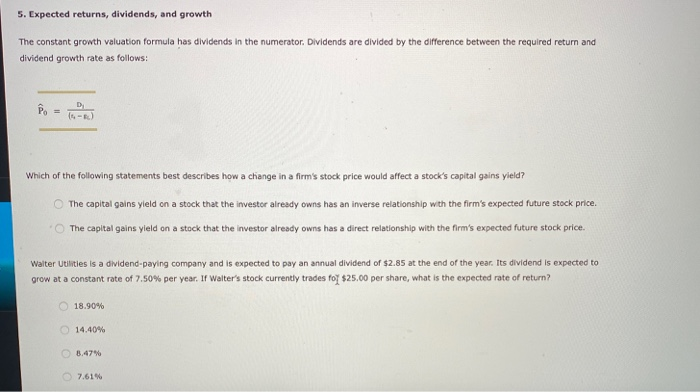Solved 5. Expected returns, dividends, and growth The | Chegg.com