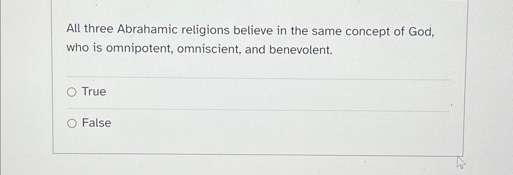 Solved All three Abrahamic religions believe in the same | Chegg.com