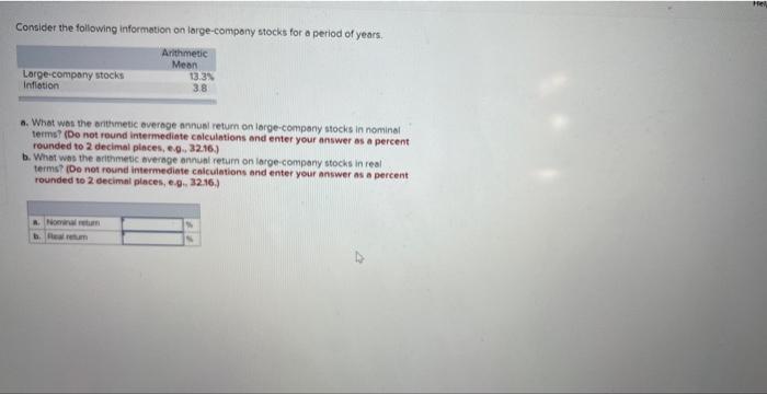 Solved Consider the following information on large-compony | Chegg.com