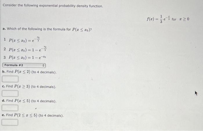 Solved Consider the following exponential probability | Chegg.com
