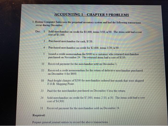 Solved S ACCOUNTING 1--CHAPTER 5 PROBLEMS 1. Boston Computer | Chegg.com