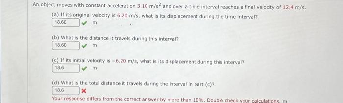 Solved An object moves with constant acceleration 3.10 m/s2 | Chegg.com