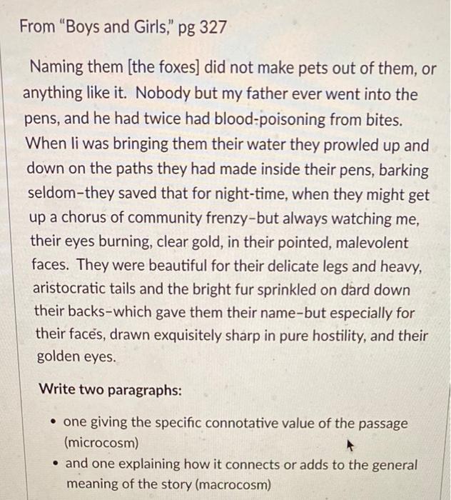From "Boys and Girls," pg 327 Naming them (the foxes) | Chegg.com