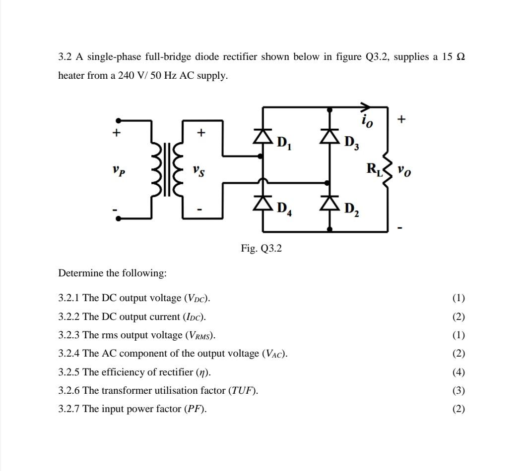 Solved 3.2 A single-phase full-bridge diode rectifier shown | Chegg.com