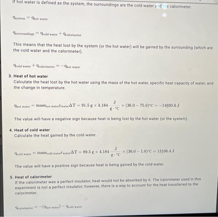 Solved Lab Data Verify your calculation. Temperature of cold | Chegg.com