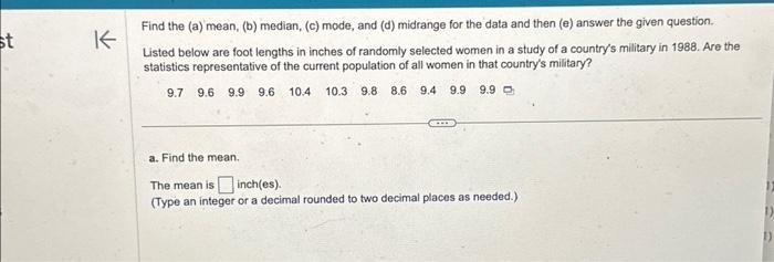 Solved Find the (a) mean, (b) median, (c) mode, and (d) | Chegg.com