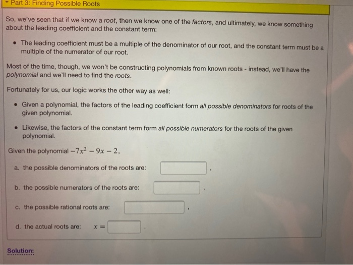 Solved Part 3: Finding Possible Roots So, we've seen that if | Chegg.com