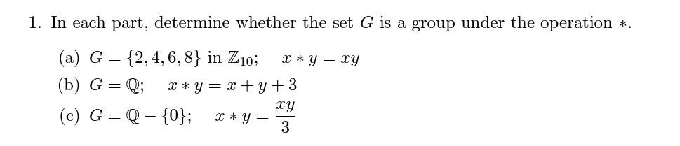 Solved 1. In each part, determine whether the set G is a | Chegg.com