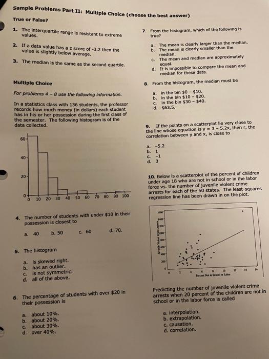 Solved Sample Problems Part II: Multiple Choice (choose the | Chegg.com