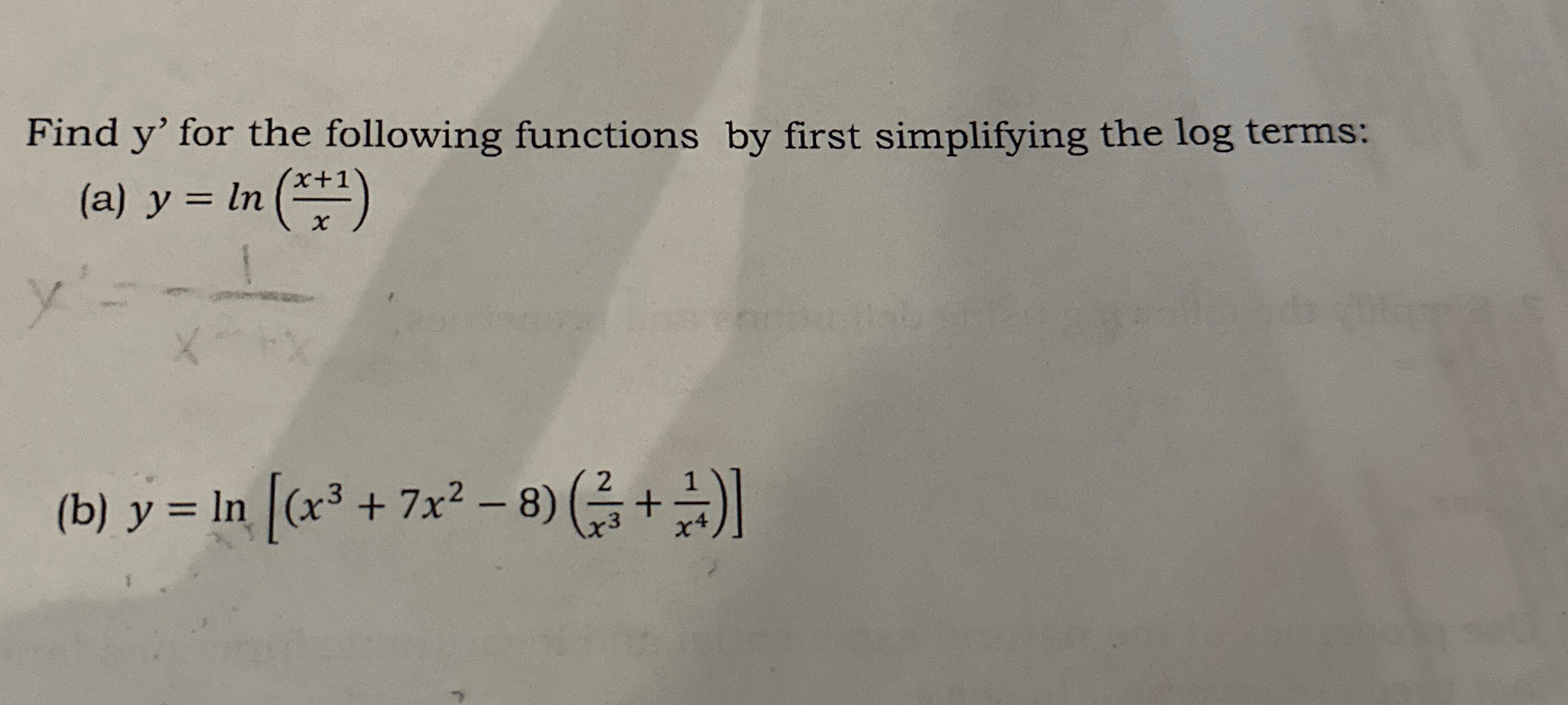 Solved Find y' ﻿for the following functions by first | Chegg.com