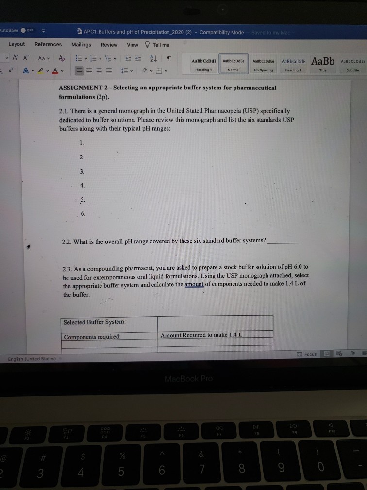 AutoSave LOFF APC1_Buffers and pH of Precipitation | Chegg.com