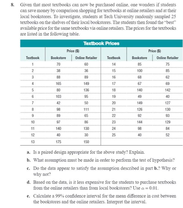 Solved 8. Given that most textbooks can now be purchased | Chegg.com