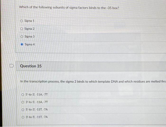 Solved Which of the following subunits of sigma factors | Chegg.com