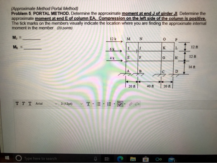 Solved (Approximate Method Portal Method) Problem 5. PORTAL | Chegg.com