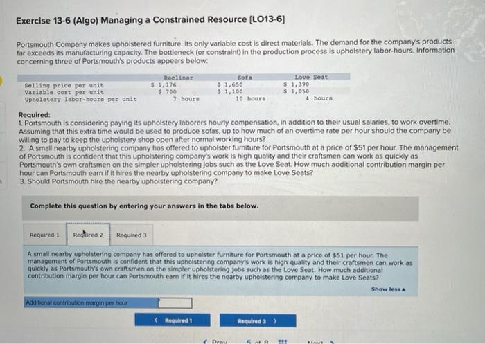 Solved Exercise 13-6 (Algo) Managing a Constrained Resource | Chegg.com