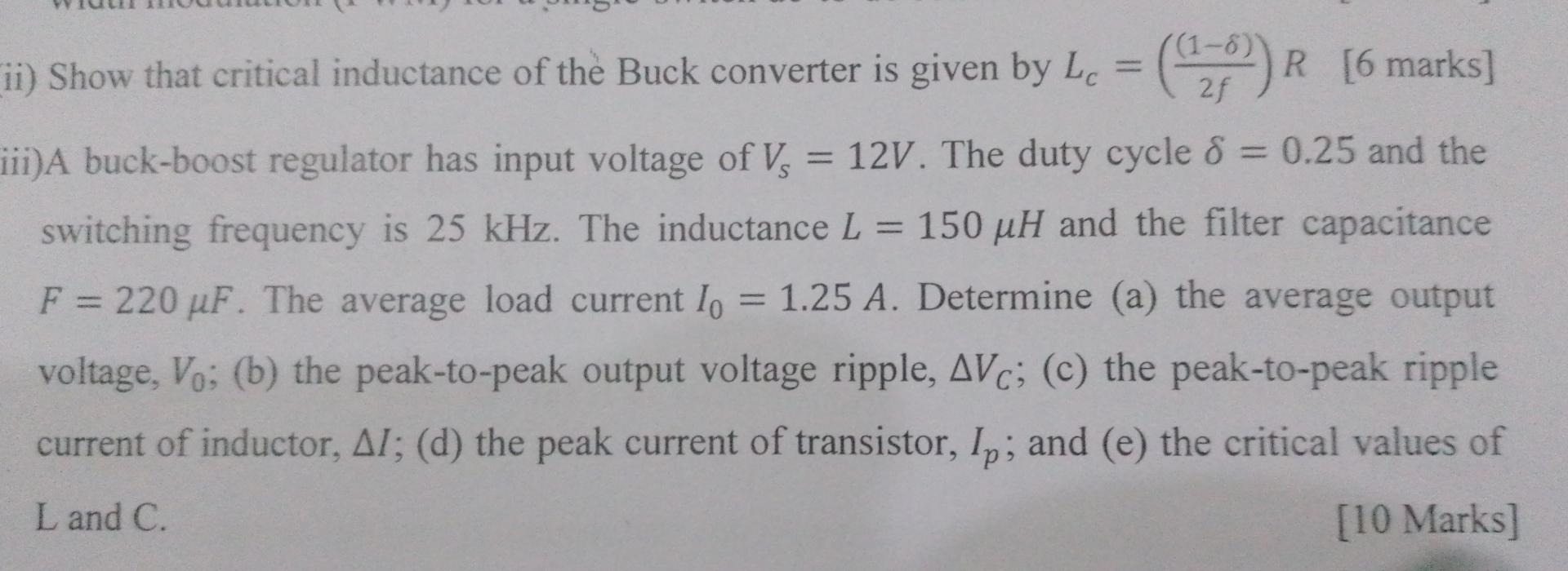 Solved ii) Show that critical inductance of the Buck | Chegg.com