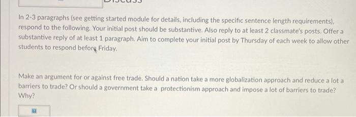 Solved In 2-3 paragraphs (see getting started module for | Chegg.com