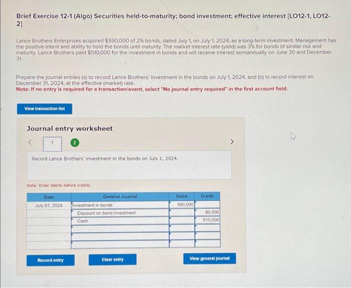 Solved Brief Exercise 12-1 (Algo) Securities | Chegg.com