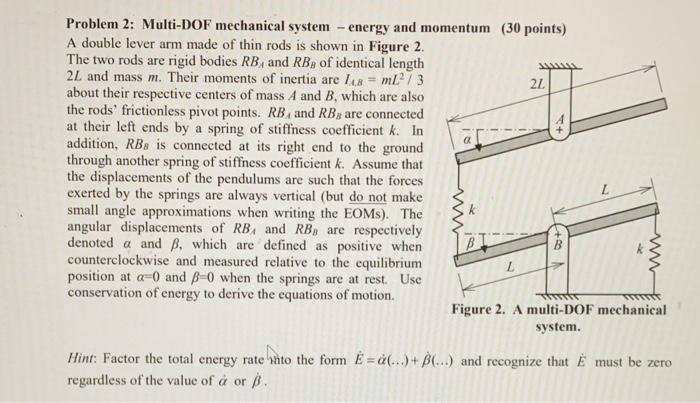 Solved Problem 2: Multi-DOF mechanical system - energy and | Chegg.com