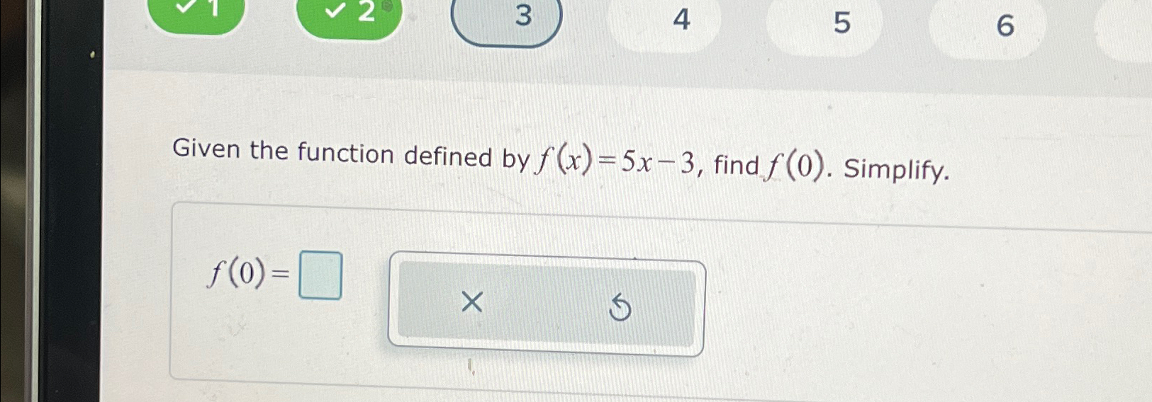 Solved Given the function defined by f(x)=5x-3, ﻿find f(0). | Chegg.com