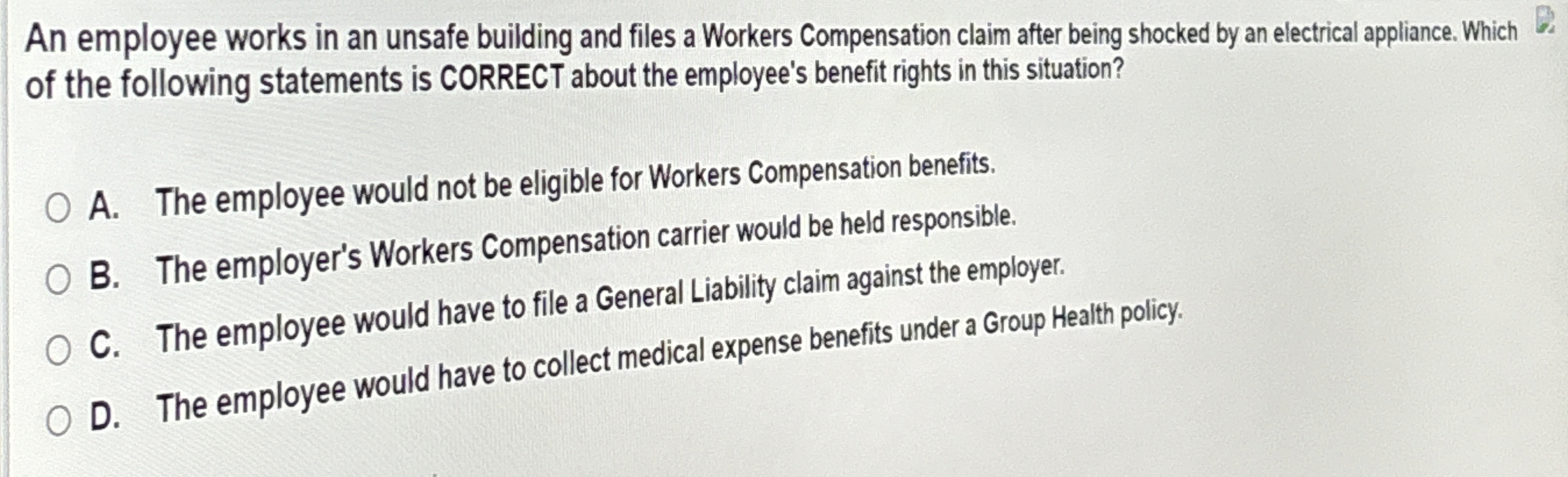 Solved An employee works in an unsafe building and files a | Chegg.com