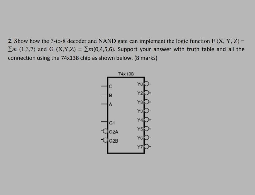 Solved 2. Show how the 3-to-8 decoder and NAND gate can | Chegg.com