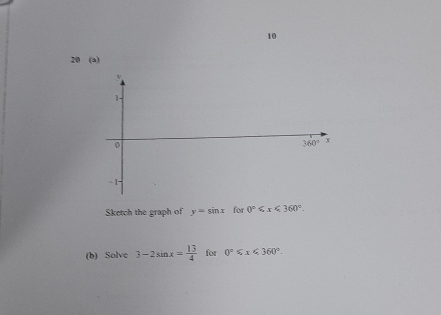 Solved Skerch the graph of y=sinx for 0∘⩽x⩽360∘. (b) Solve | Chegg.com