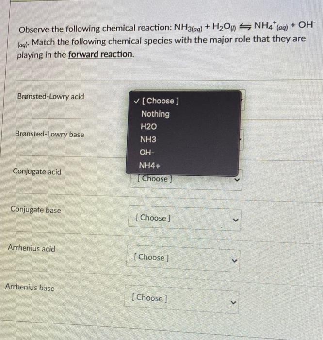 Solved Observe the following chemical reaction: NH3(aq) + | Chegg.com