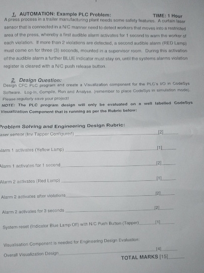Solved AUTOMATION: Example PLC Problem:TIME: 1 ﻿HourA press | Chegg.com