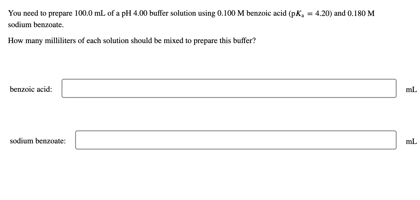 Solved You need to prepare 100.0mL ﻿of a pH 4.00 ﻿buffer | Chegg.com