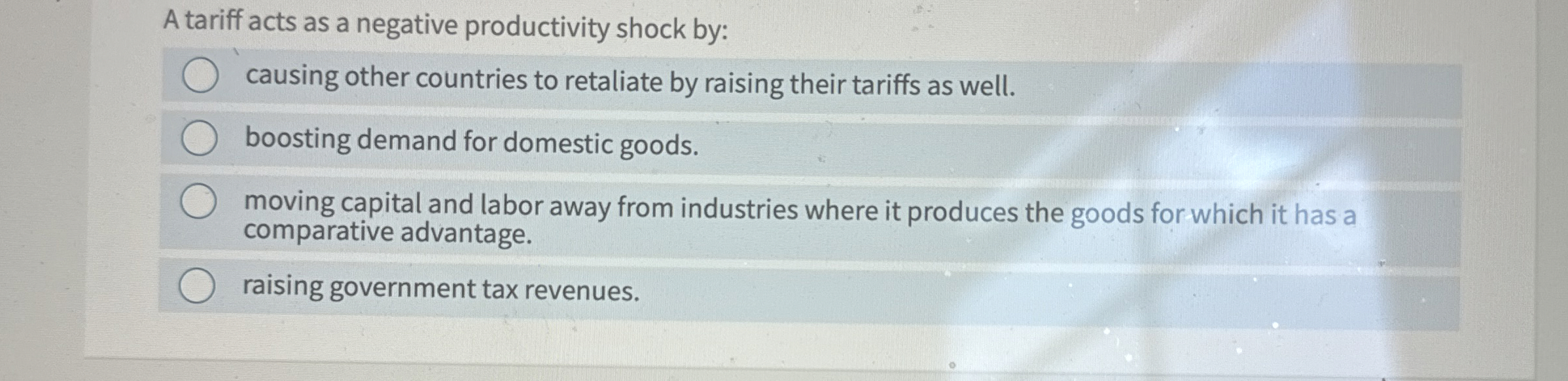 Solved A tariff acts as a negative productivity shock | Chegg.com