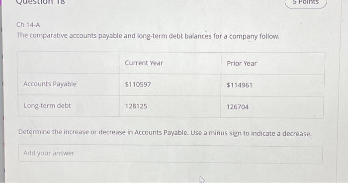 Solved 18 Ch 14-A The comparative accounts payable and | Chegg.com