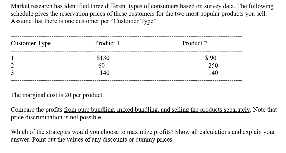 Solved Market research has identified three different types | Chegg.com