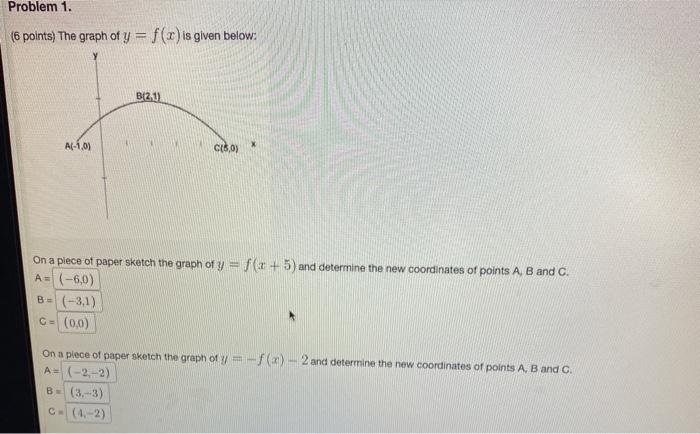 Solved Problem 1. (6 points) The graph of y = f(x)is given | Chegg.com Solved Problem 1. (6 points) The graph of y = f(x)is given | Chegg.com
