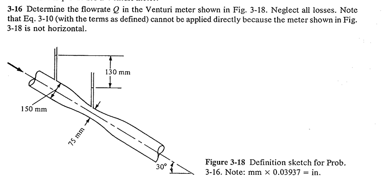 Solved 3-16 ﻿Determine the flowrate Q ﻿in the Venturi meter | Chegg.com