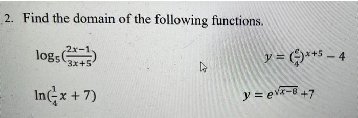Solved 2. Find the domain of the following functions. | Chegg.com