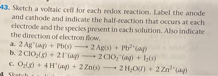 Solved 43. Sketch a voltaic cell for each redox reaction. | Chegg.com