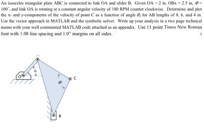100∘, and link OA is rotating at a constant angular | Chegg.com